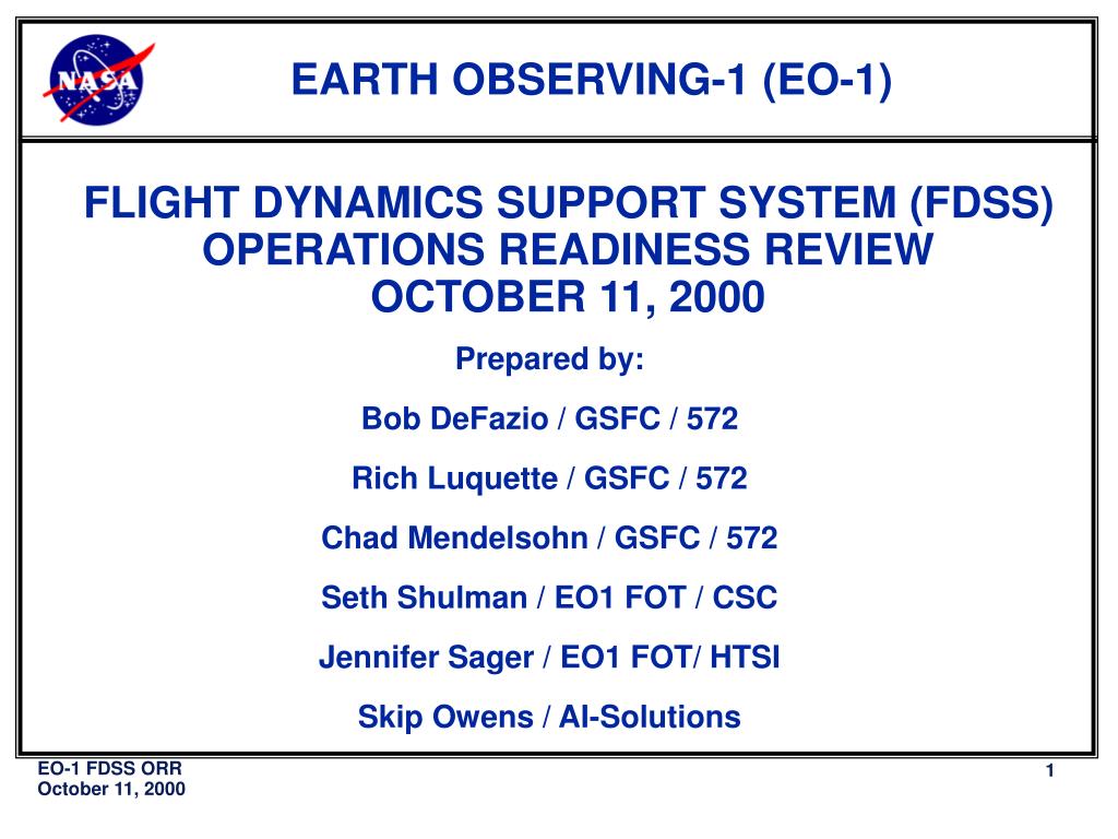 PPT - FLIGHT DYNAMICS SUPPORT SYSTEM (FDSS) OPERATIONS READINESS REVIEW ...