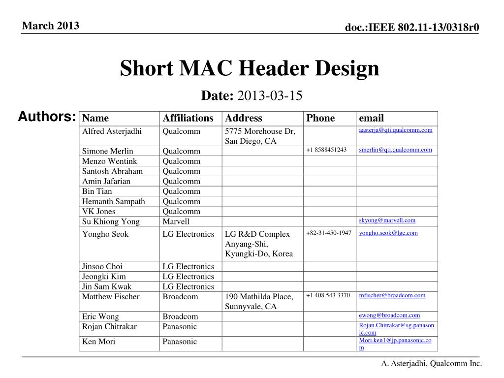 PPT - Short MAC Header Design PowerPoint Presentation, free download ...