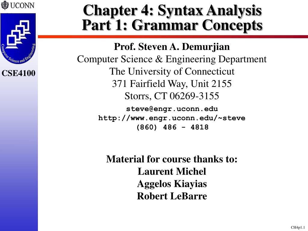 PPT - Chapter 4: Syntax Analysis Part 1: Grammar Concepts PowerPoint ...
