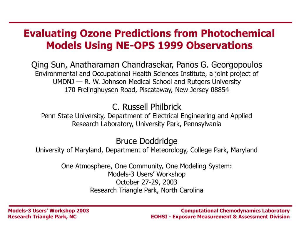 PPT - Evaluating Ozone Predictions from Photochemical Models Using NE ...