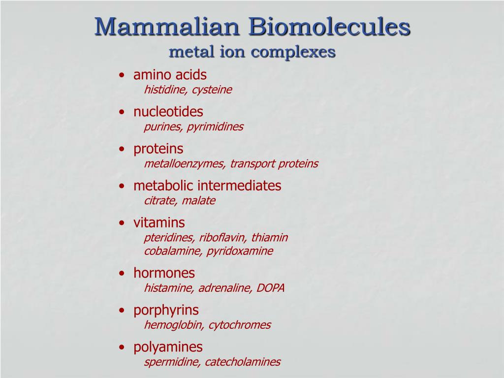 PPT - Mammalian Biomolecules metal ion complexes PowerPoint ...