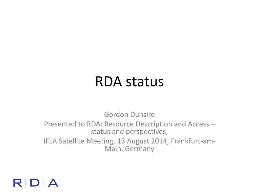 PPT - RDA status PowerPoint Presentation, free download - ID:3693384