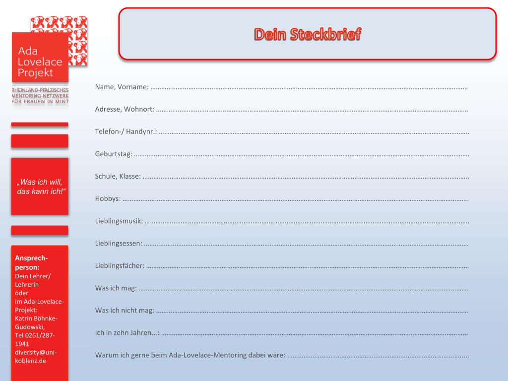 PPT - Dein Steckbrief PowerPoint Presentation, free download - ID:3709628