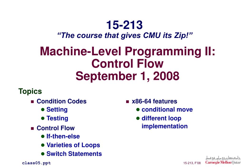 PPT - Machine-Level Programming II: Control Flow September 1, 2008 PowerPoint Presentation - ID ...