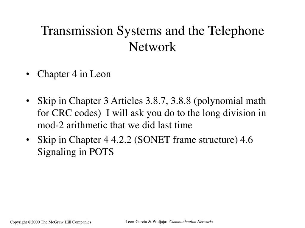 PPT - Transmission Systems and the Telephone Network PowerPoint ...
