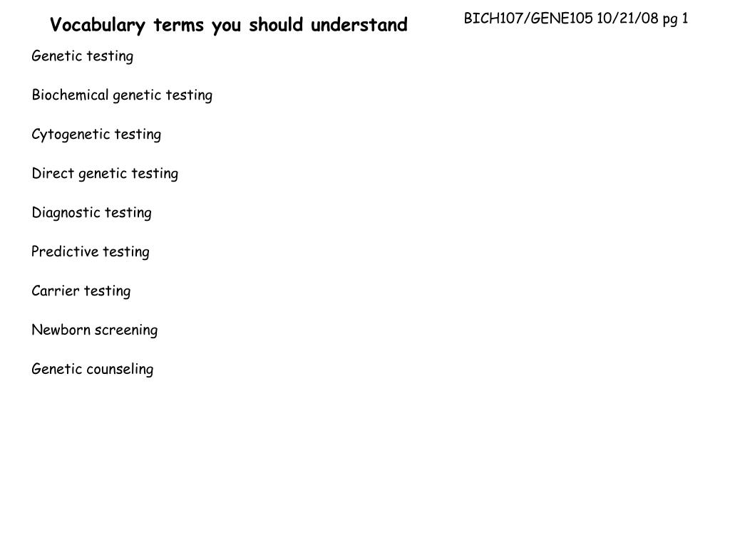 PPT - Genetic testing Biochemical genetic testing Cytogenetic testing ...