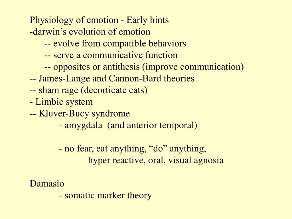 PPT - Physiology of emotion - Early hints darwin’s evolution of emotion ...