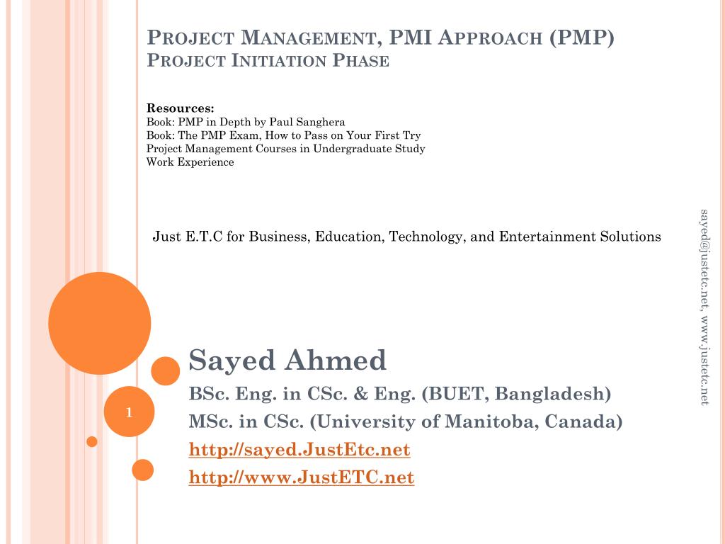 PPT - Project Management, PMI Approach (PMP) Project Initiation Phase ...