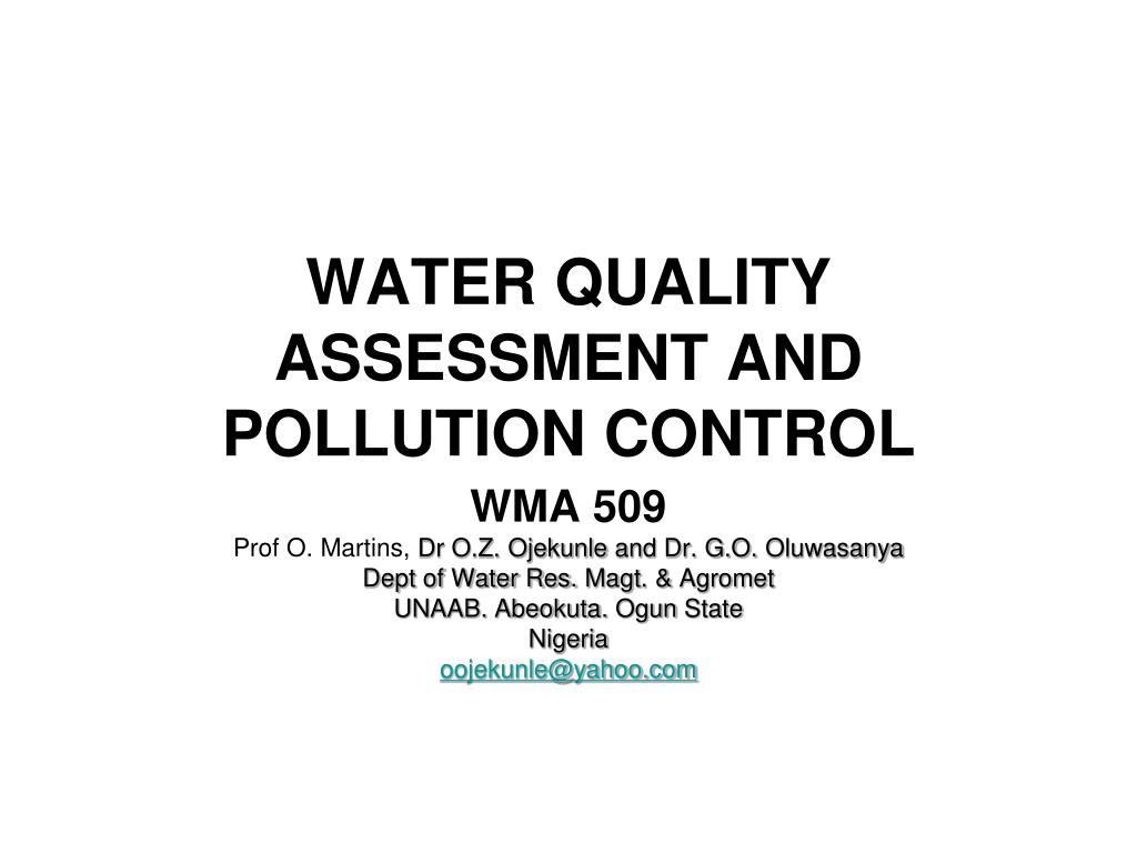 PPT - WATER QUALITY ASSESSMENT AND POLLUTION CONTROL PowerPoint ...