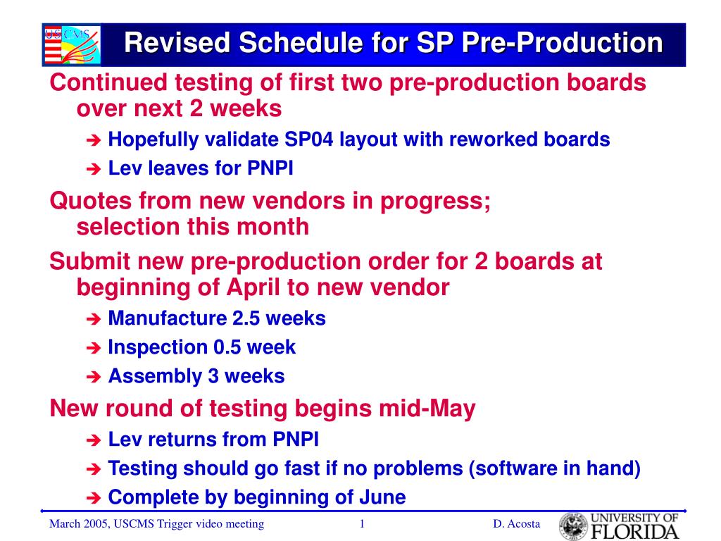 PPT - Revised Schedule for SP Pre-Production PowerPoint Presentation ...