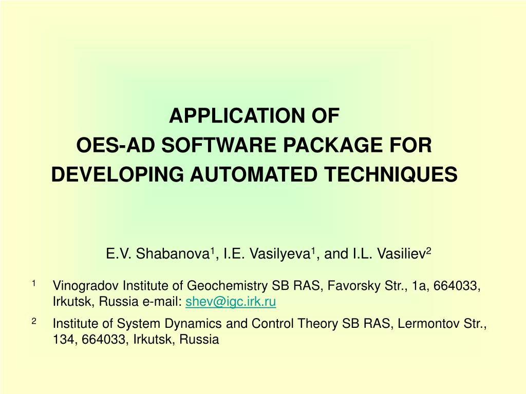 PPT - APPLICATION OF OES-AD SOFTWARE PACKAGE FOR DEVELOPING AUTOMATED ...