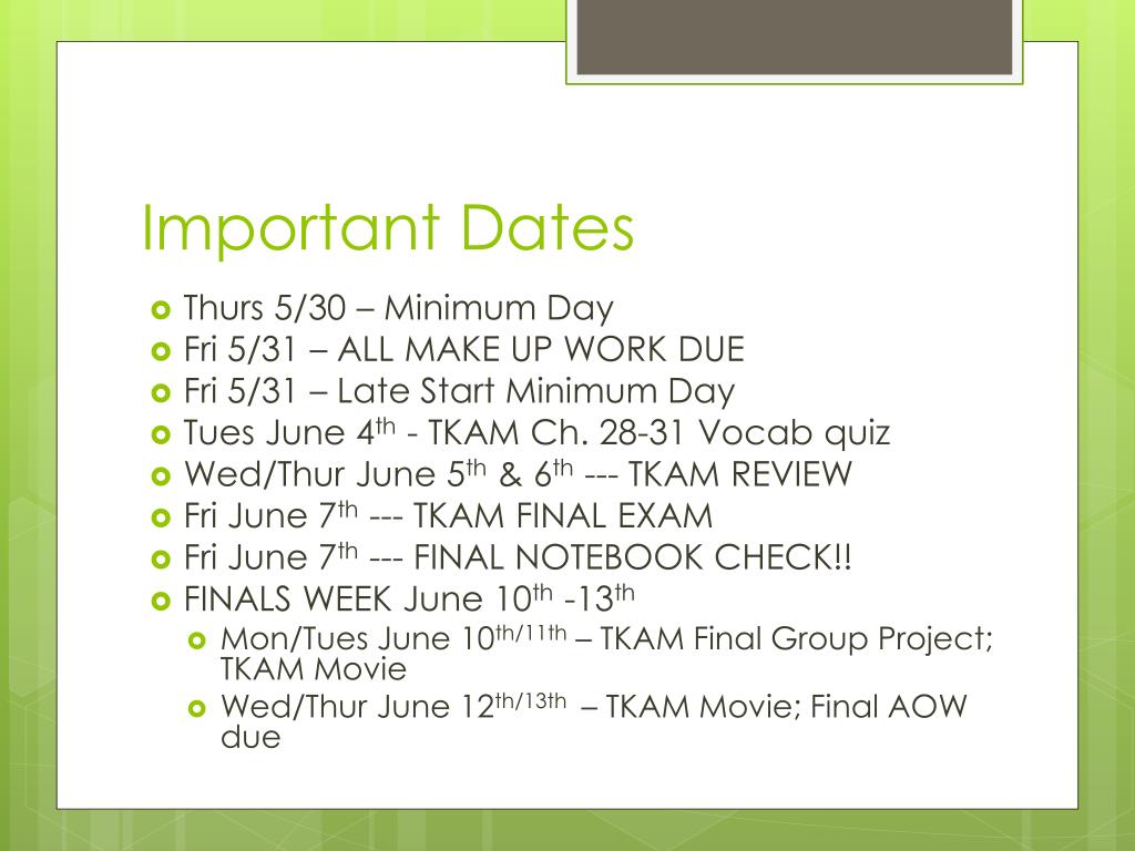 PPT - Important Dates PowerPoint Presentation, free download - ID:3837347