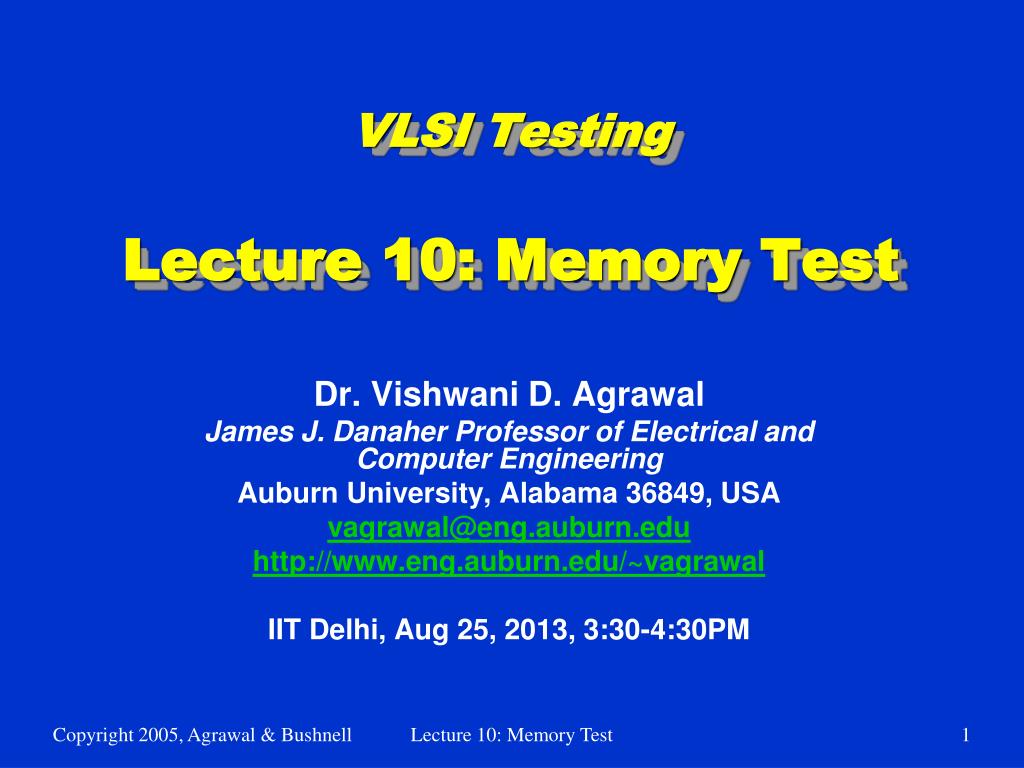 PPT - VLSI Testing Lecture 10: Memory Test PowerPoint Presentation ...