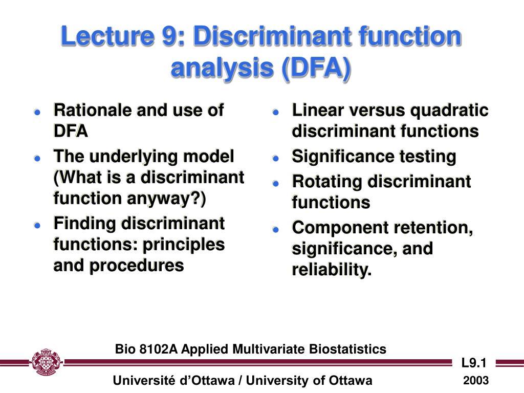 PPT - Lecture 9: Discriminant function analysis (DFA) PowerPoint ...