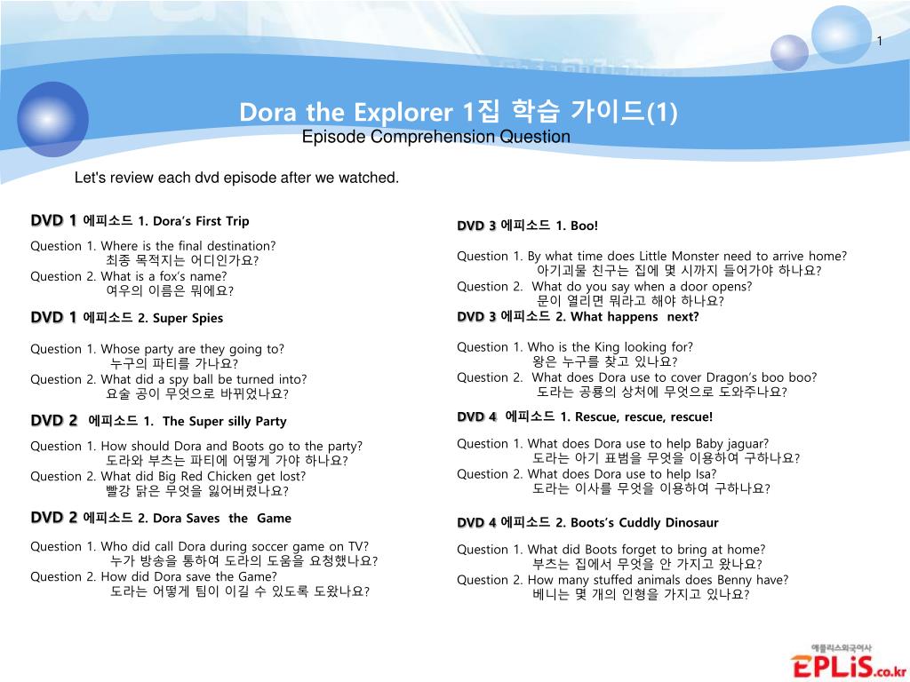 PPT - Dora the Explorer 1 집 학습 가이드 (1) PowerPoint Presentation - ID:3917966