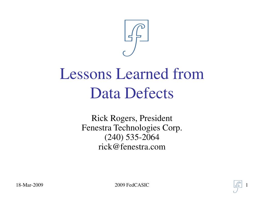 PPT - Lessons Learned from Data Defects PowerPoint Presentation, free ...