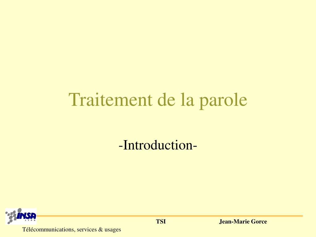 PPT - Traitement de la parole PowerPoint Presentation, free download ...