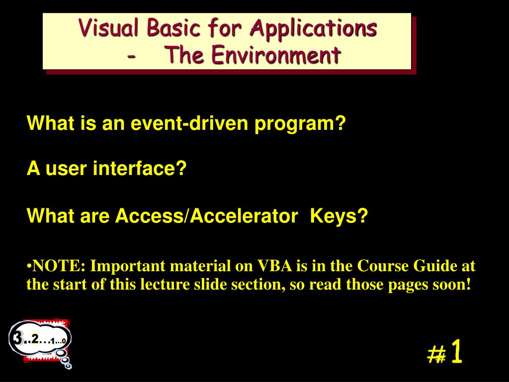 PPT - Visual Basic for Applications - The Environment PowerPoint ...