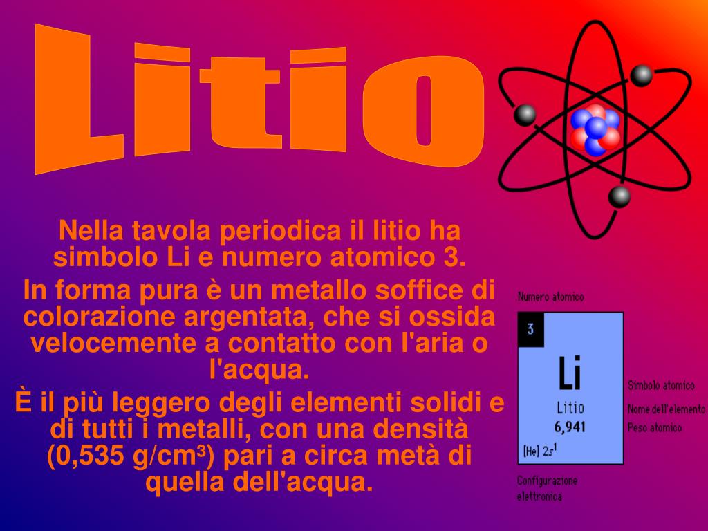 PPT - Nella tavola periodica il litio ha simbolo Li e numero atomico 3 ...