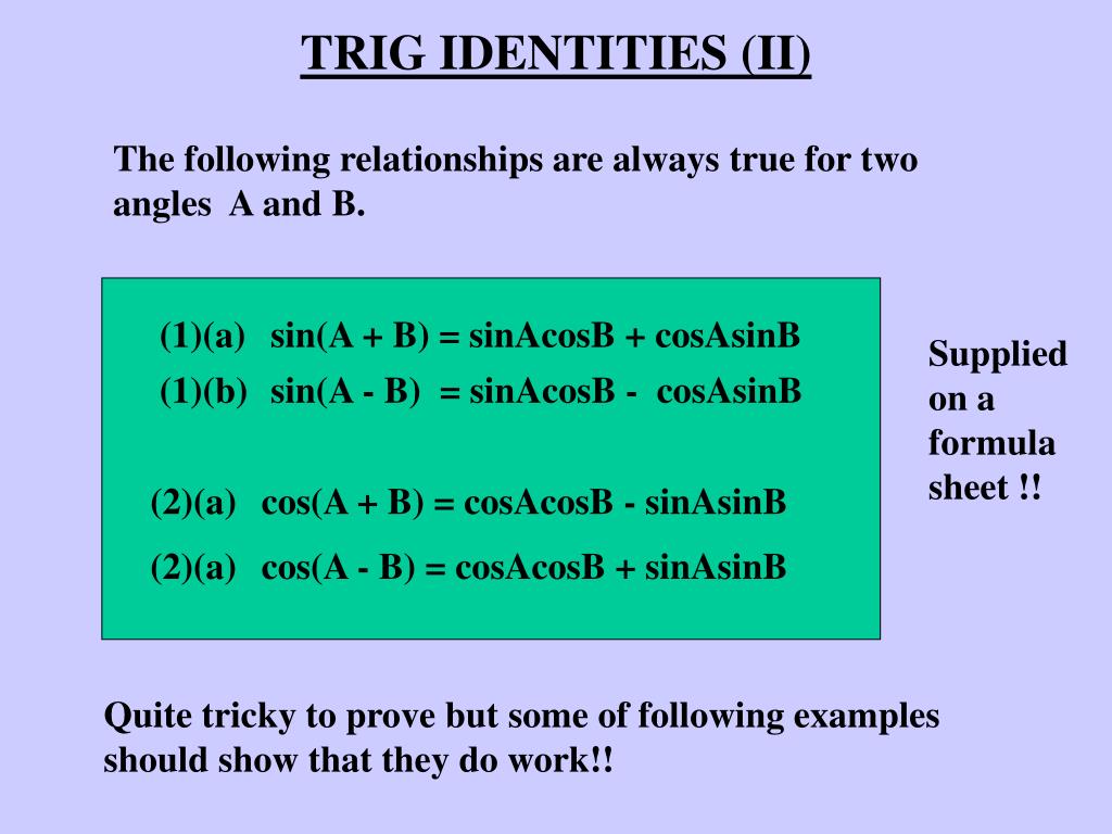 PPT - TRIG IDENTITIES (II) PowerPoint Presentation, free download - ID ...