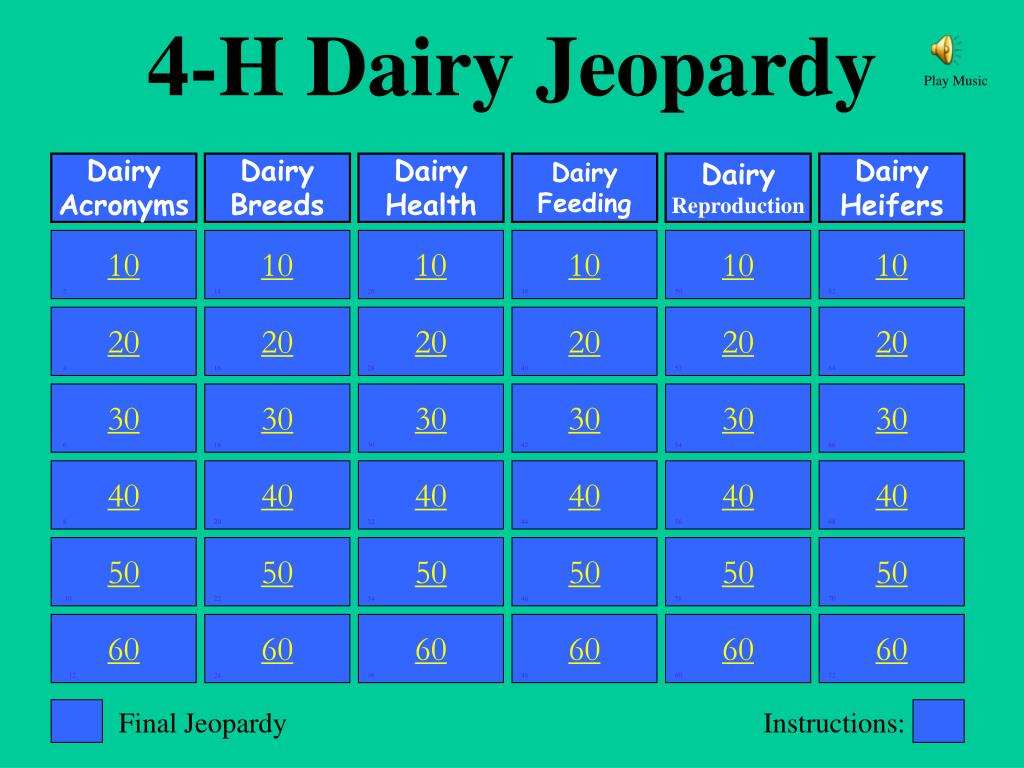 PPT - 4-H Dairy Jeopardy PowerPoint Presentation, free download - ID ...