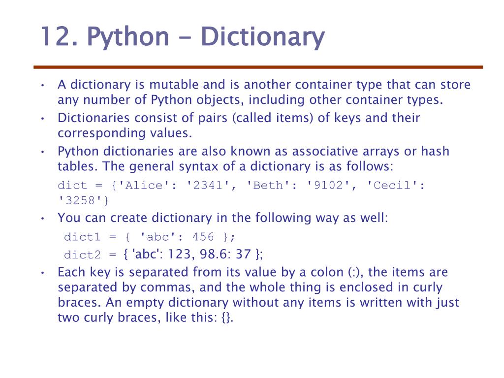 PPT - 12. Python - Dictionary PowerPoint Presentation, free download ...