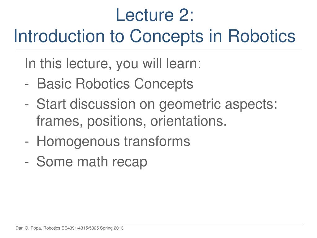 PPT - Lecture 2: Introduction to Concepts in Robotics PowerPoint ...