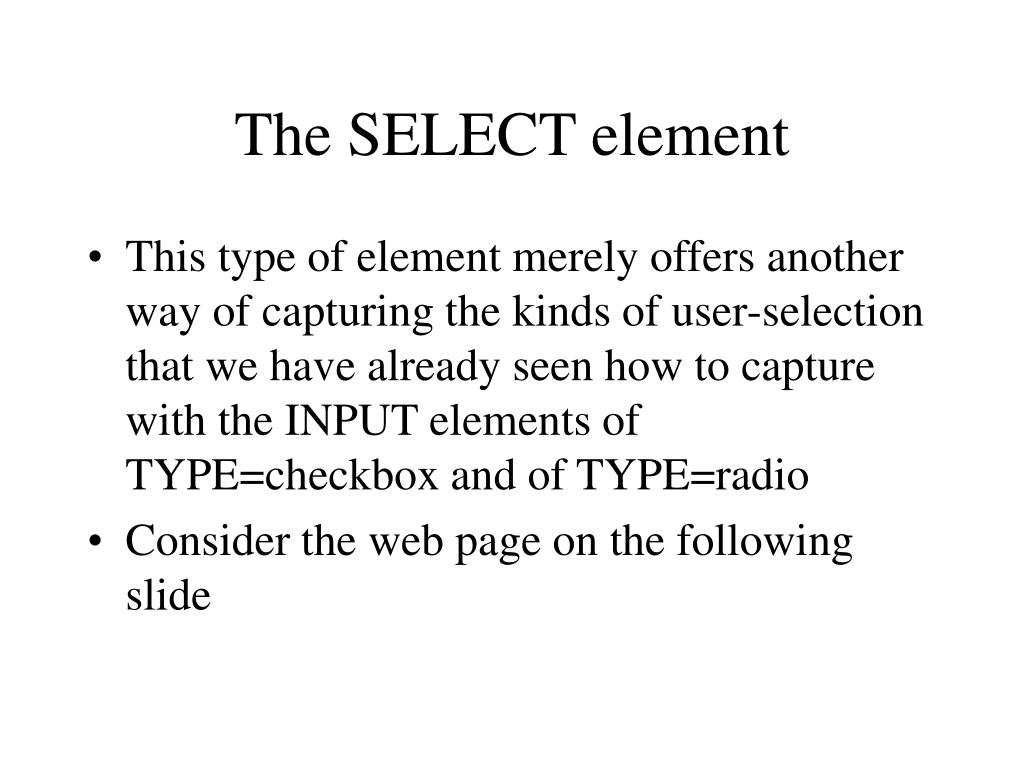 PPT - The SELECT element PowerPoint Presentation, free download - ID ...