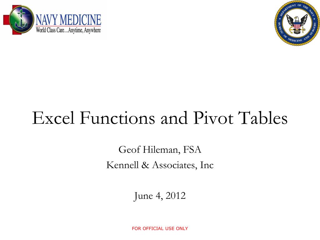 PPT - Excel Functions and Pivot Tables PowerPoint Presentation, free ...