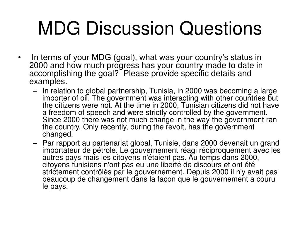 PPT - MDG Discussion Questions PowerPoint Presentation, free download ...