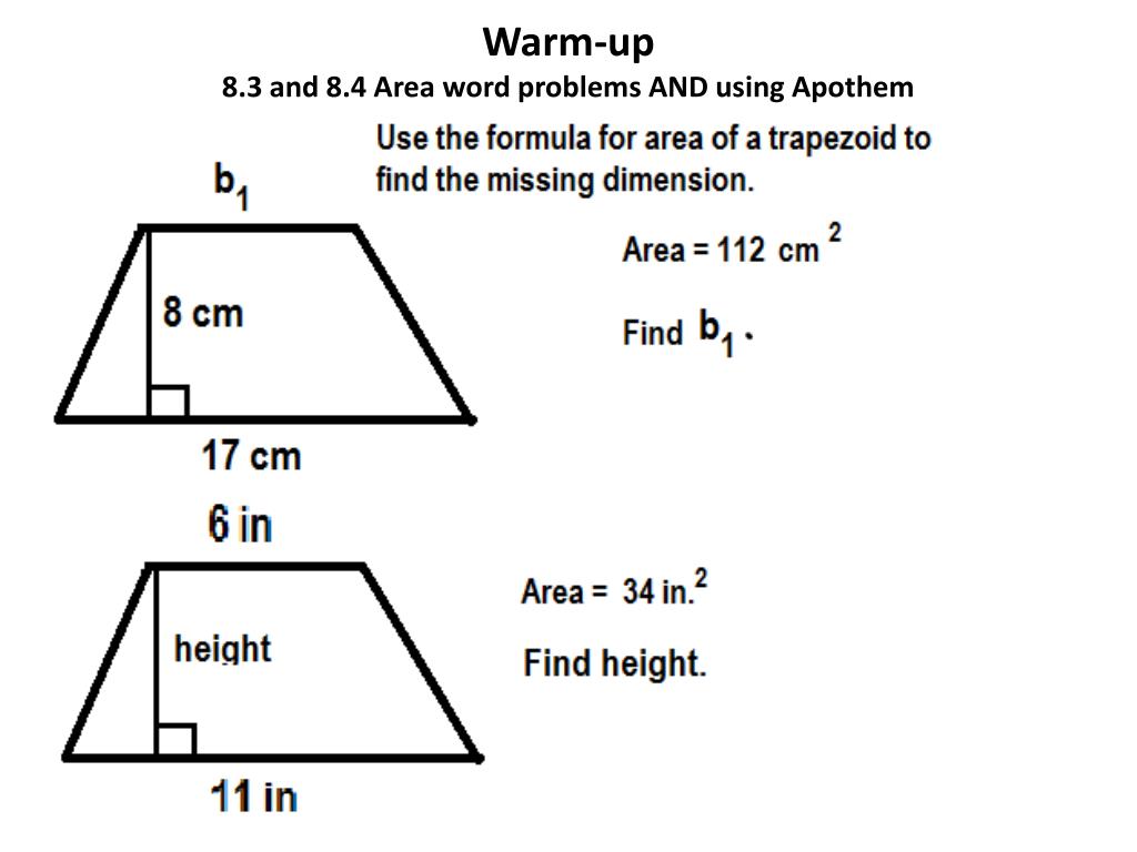 PPT - Warm-up 8.3 and 8.4 Area word problems AND using Apothem ...