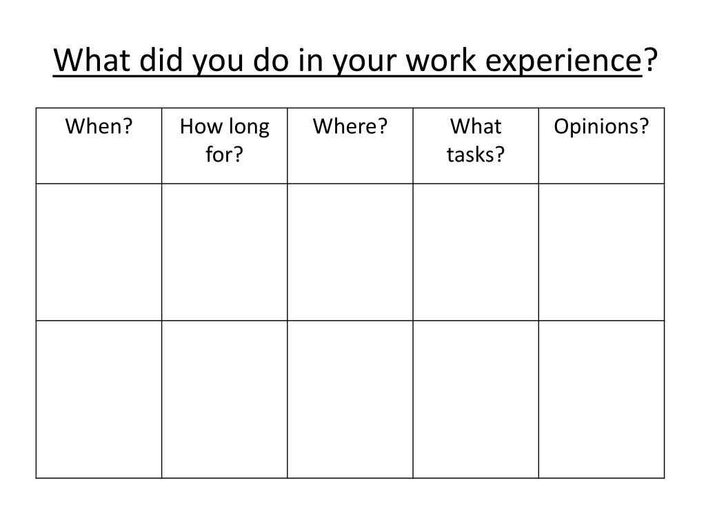 PPT - What did you do in your work experience ? PowerPoint Presentation ...