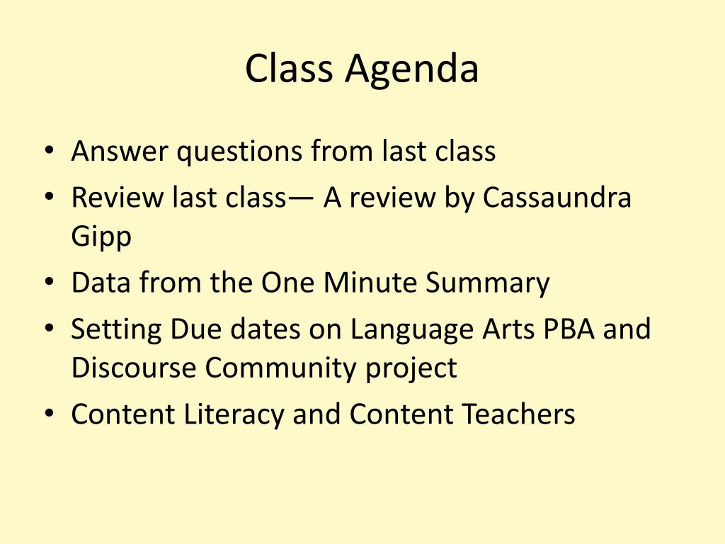 PPT - Class Agenda PowerPoint Presentation, free download - ID:4148277