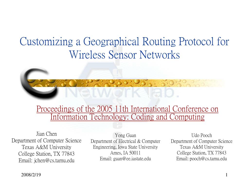 PPT - Customizing a Geographical Routing Protocol for Wireless Sensor Networks PowerPoint ...