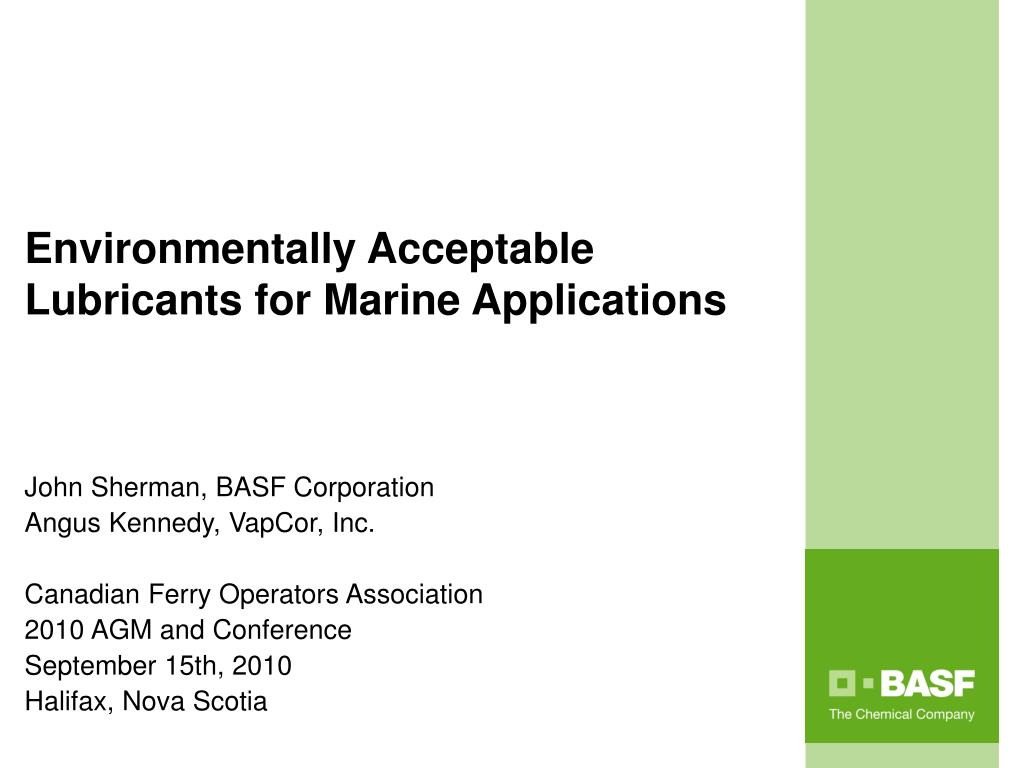 PPT - Environmentally Acceptable Lubricants for Marine Applications ...