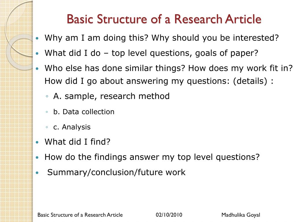 PPT - Basic Structure of a Research Article PowerPoint Presentation ...