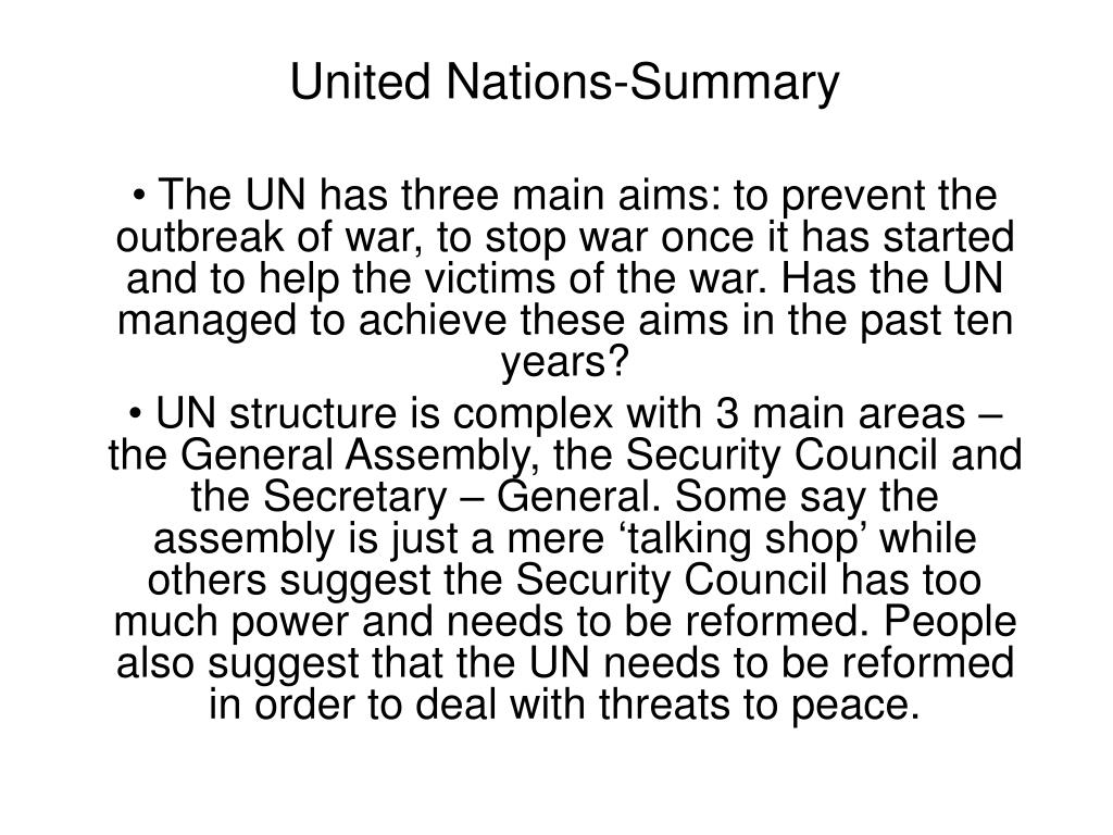 PPT - United Nations-Summary PowerPoint Presentation, free download ...