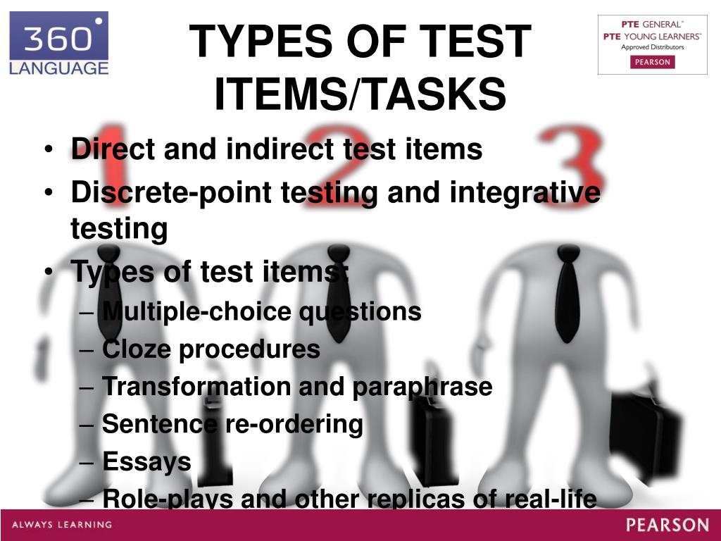 PPT - TYPES OF TEST ITEMS/TASKS PowerPoint Presentation, free download ...