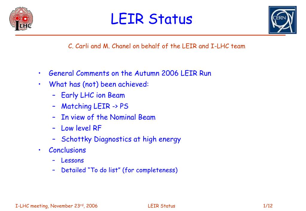 PPT - LEIR Status PowerPoint Presentation, free download - ID:4190958