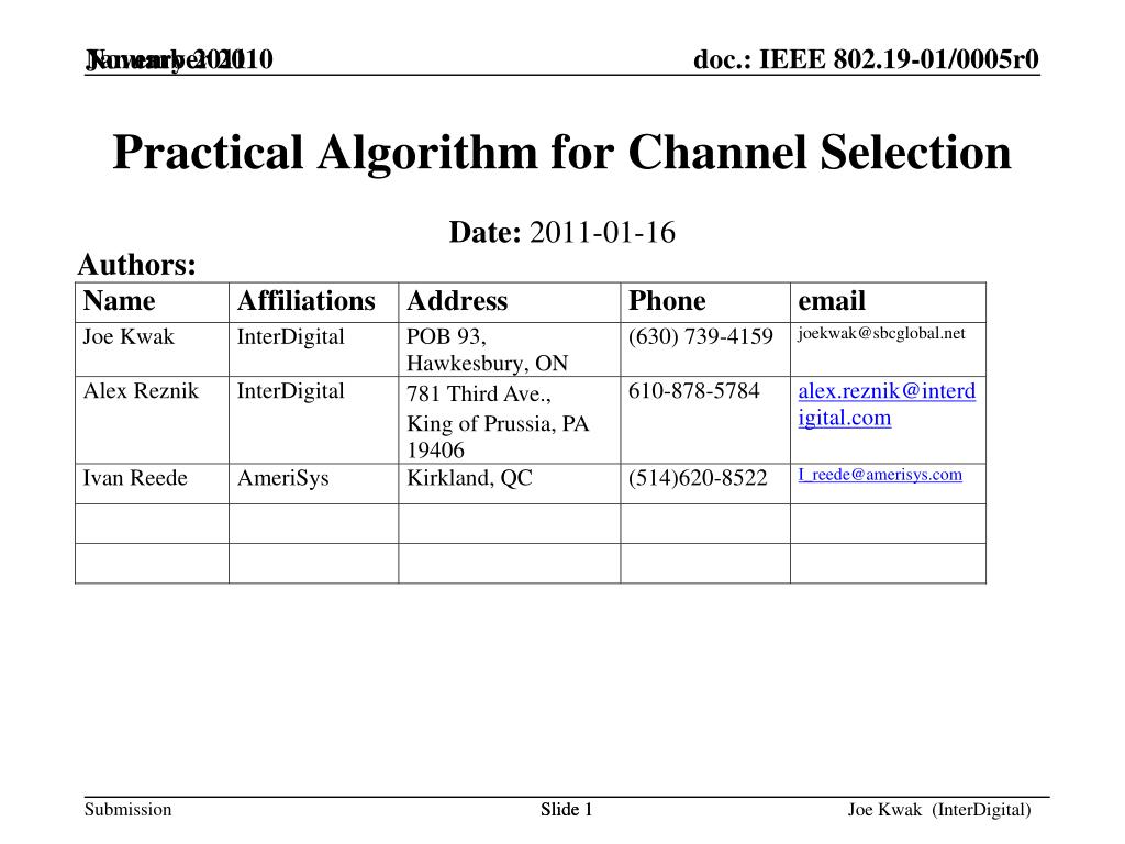 PPT - Practical Algorithm for Channel Selection PowerPoint Presentation ...