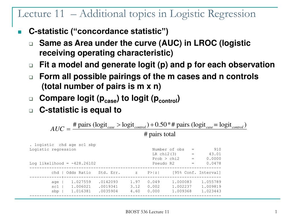 PPT - Lecture 11 – Additional topics in Logistic Regression PowerPoint ...