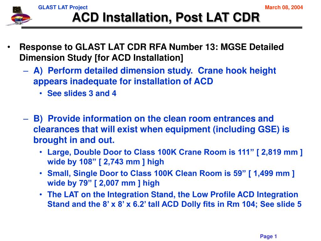 PPT - ACD Installation, Post LAT CDR PowerPoint Presentation, free ...