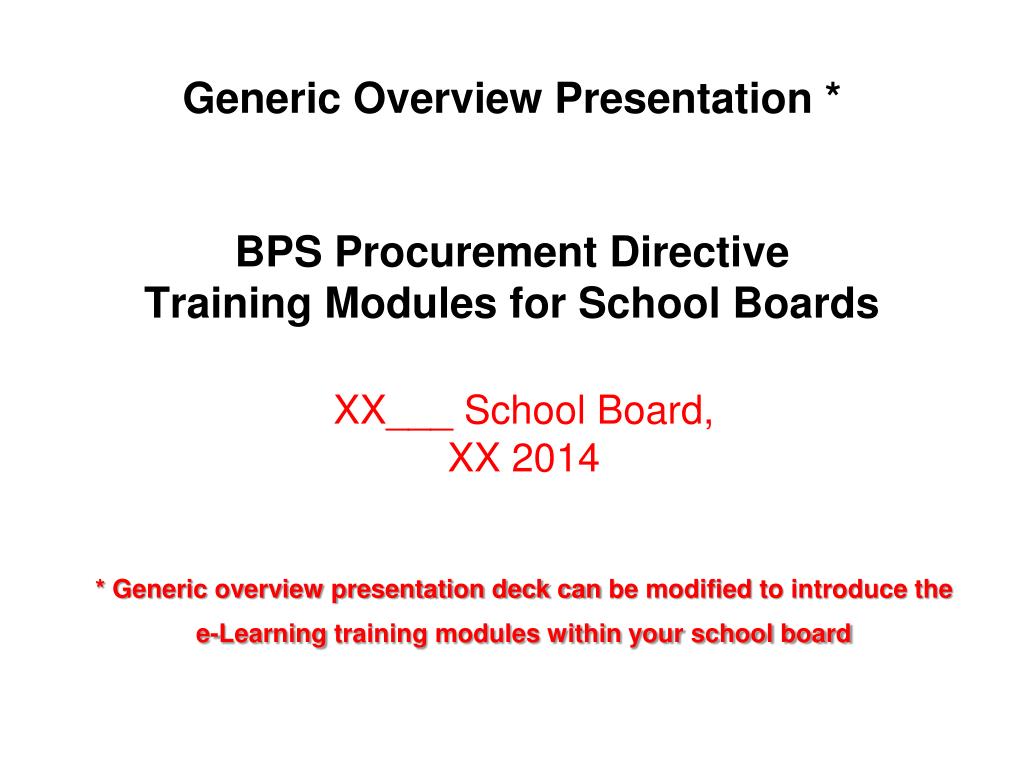 PPT - Generic Overview Presentation * BPS Procurement Directive ...