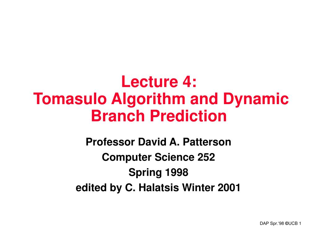 Ppt Lecture 4 Tomasulo Algorithm And Dynamic Branch Prediction