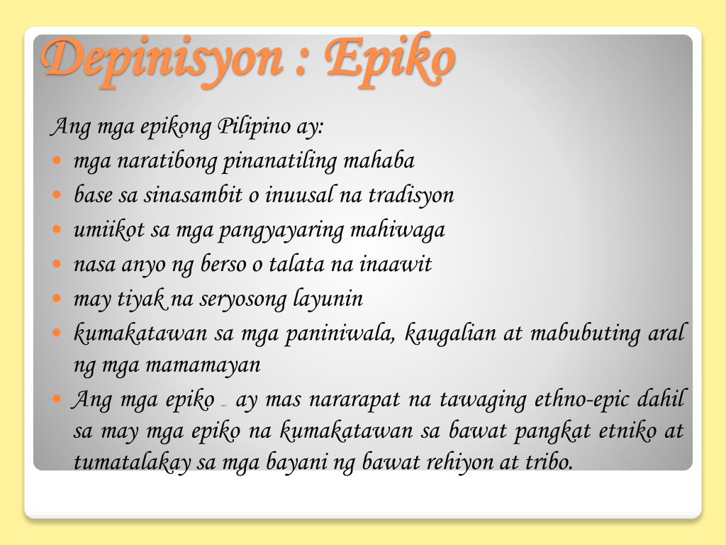 PPT - Depinisyon : Epiko PowerPoint Presentation, free download - ID ...