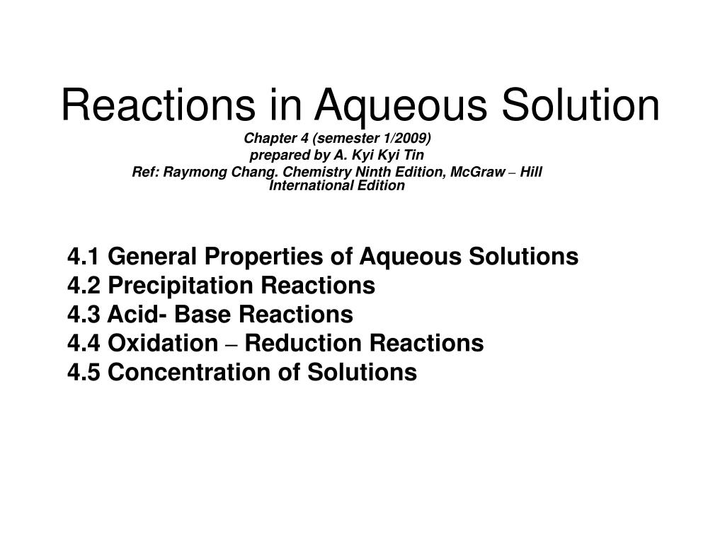 PPT - Reactions in Aqueous Solution PowerPoint Presentation, free ...