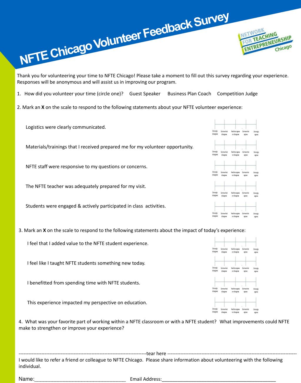 PPT - NFTE Chicago Volunteer Feedback Survey PowerPoint Presentation ...