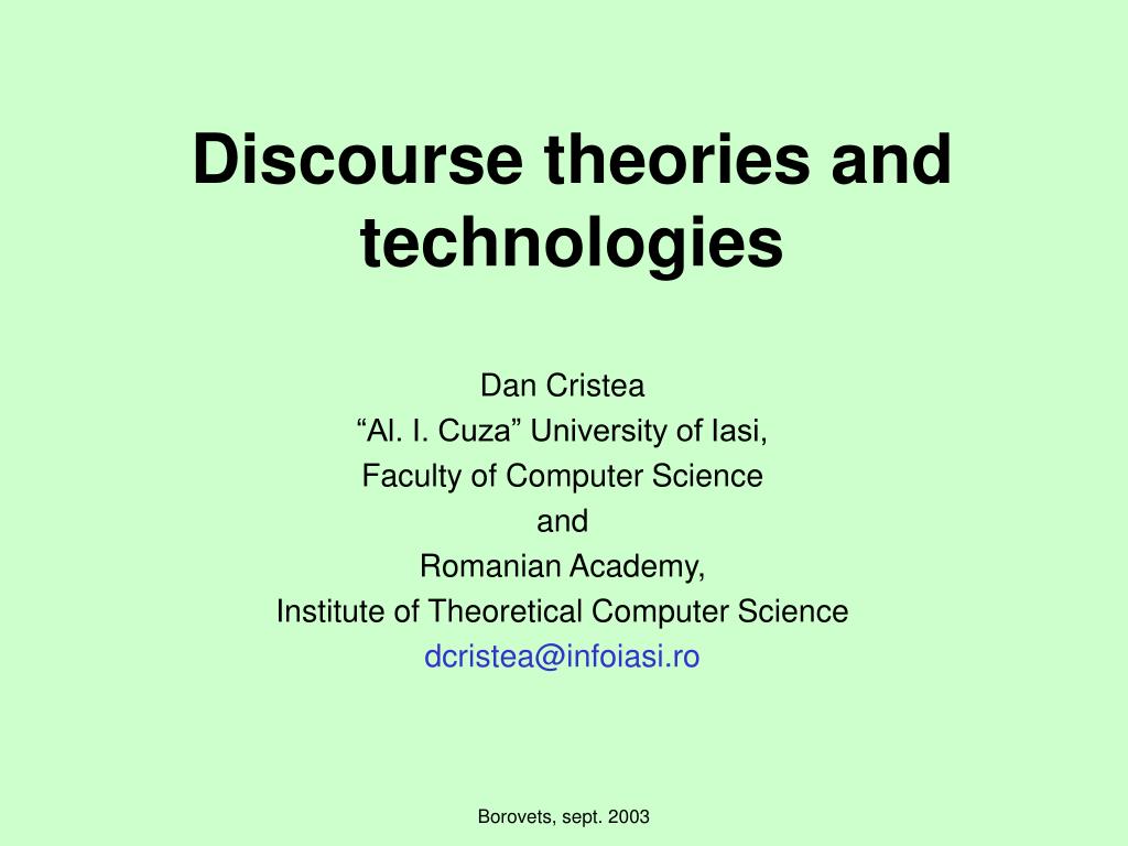 PPT - Discourse theories and technologies PowerPoint Presentation, free ...