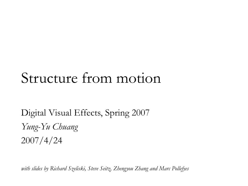 PPT - Understanding Structure from Motion in Digital Visual Effects ...
