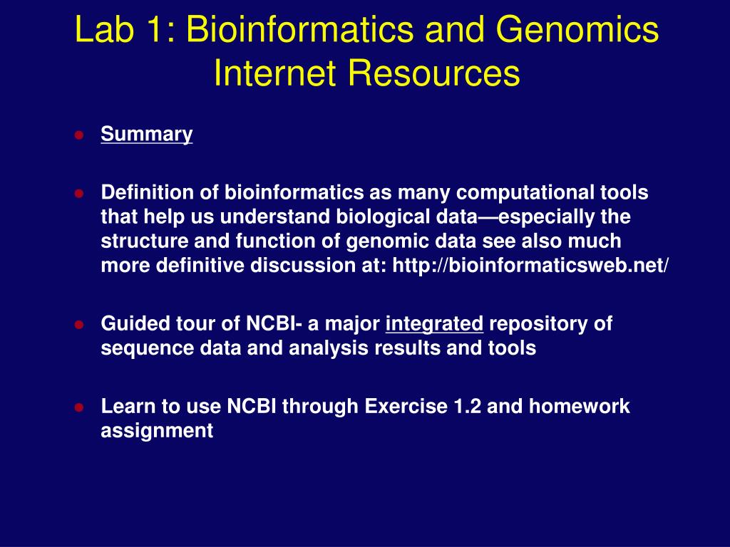 PPT - Lab 1: Bioinformatics and Genomics Internet Resources PowerPoint ...